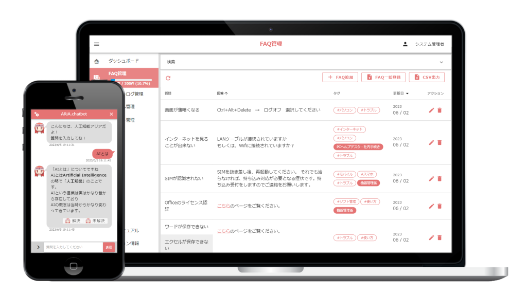 問い合わせ業務DXツール | ARiA.chatbot